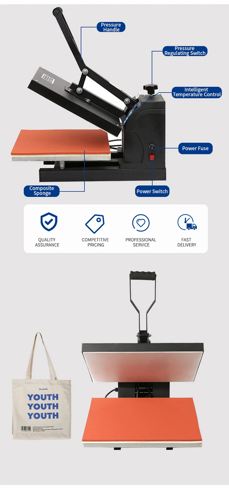 High Pressure Flat Manual Heat Press Machine for T Shirts