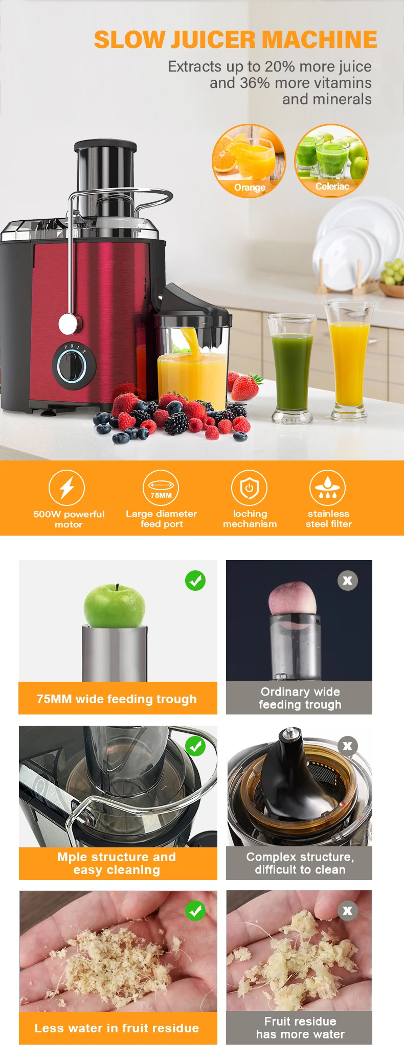 2023 Oem Manufacture Extraction Electric Slow Juicer New Cold Press ...