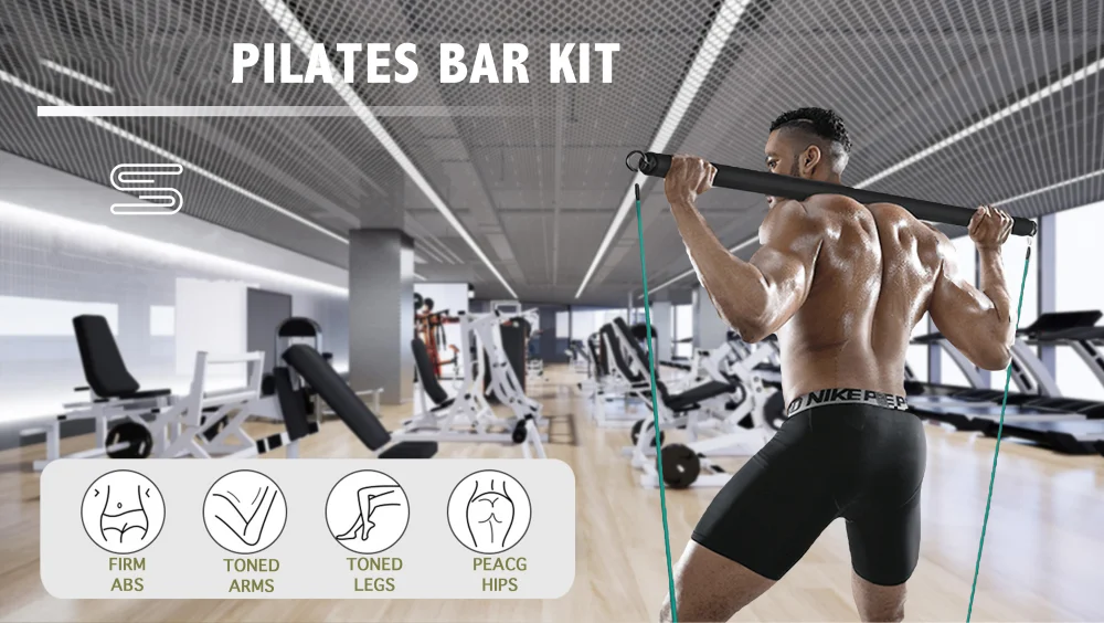 MR Pilates Bar Kit with Ab Roller, Sports Accessories Adjustable 3 ...