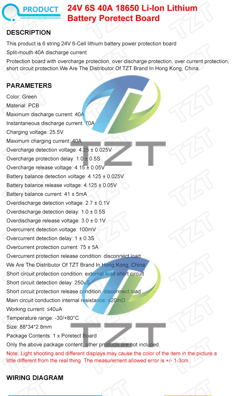TZT 24V 6S 40A BMS 18650 Li-Ion Lithium Battery Poretect Board Solar ...