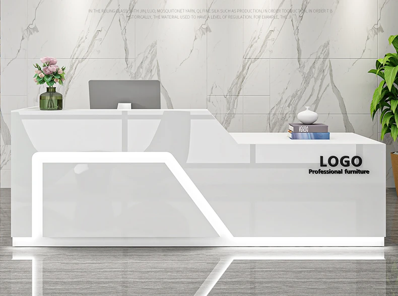 Luxury White Front Desk Counter Reception Desk Modern Solid Surface ...