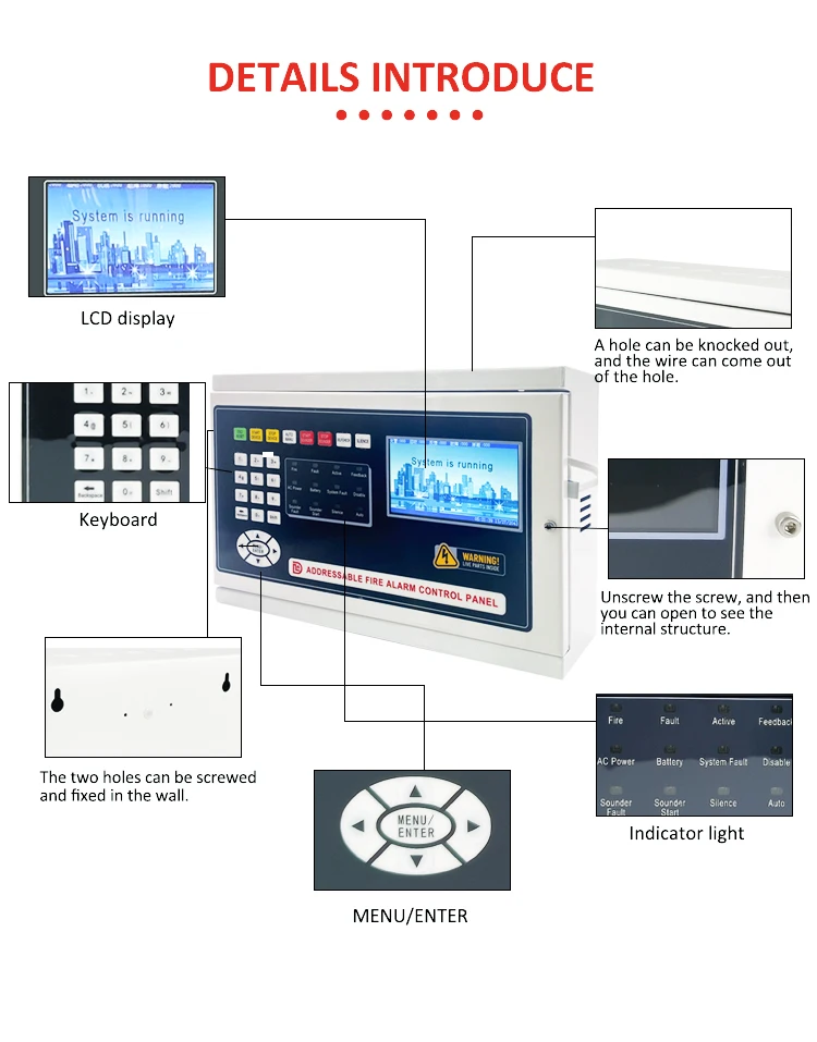 1 Loop Addressable Fire Alarm Control Panel With Lcd Display Fire Alarm ...