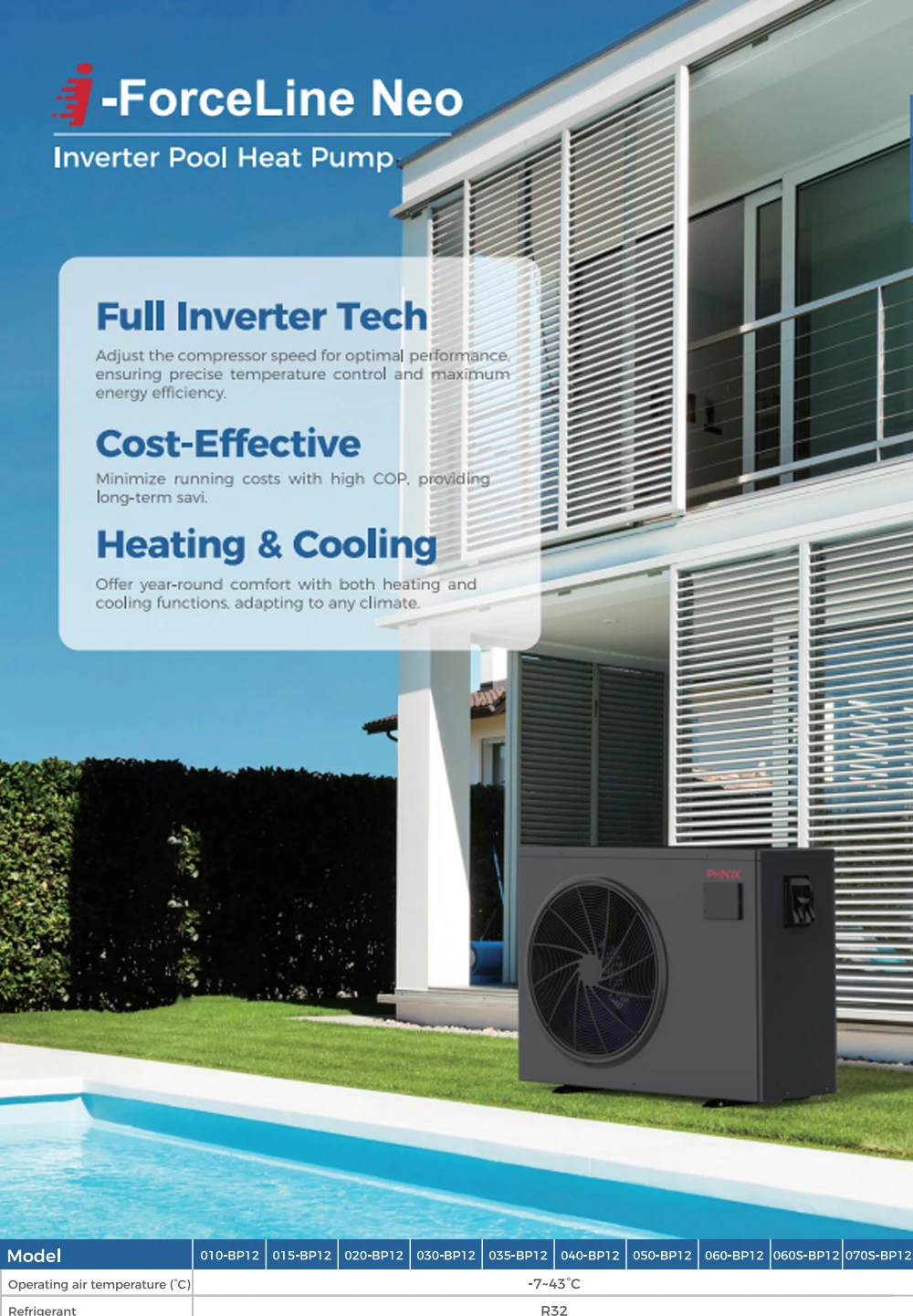 Phnix R32 I-Forceline Neo Series Pool Heat Pump - Efficient Heating