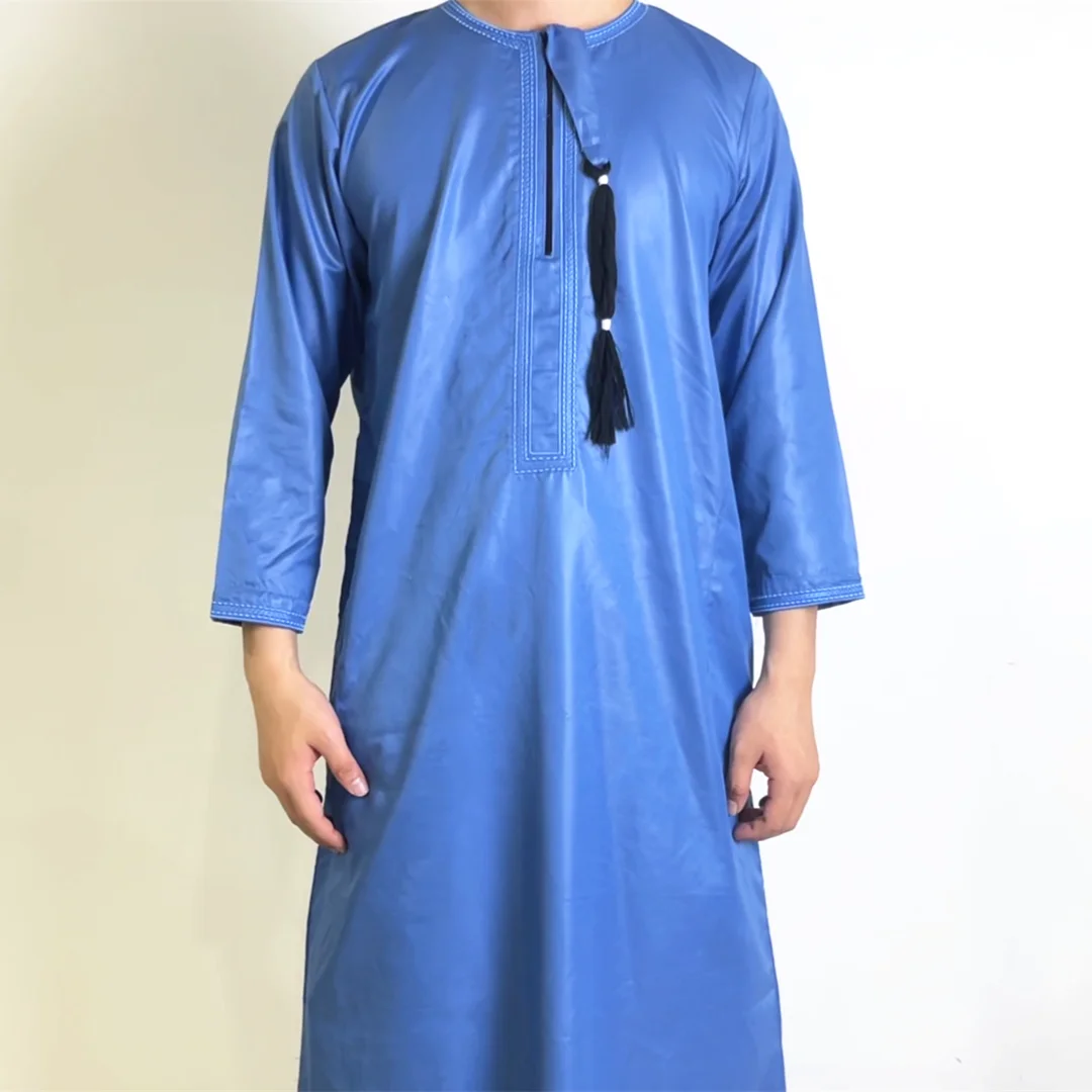 Long Sleeve Kaftan Robe Islamic Ramadan Omani Kurta Pajama Jubbah Dubai ...