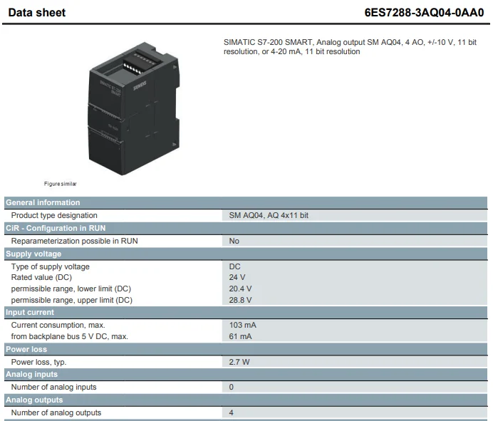 100% 原装西门子simatic S7-200智能模拟输出sm Aq04 4 Ao 6es7288-3aq04-0aa0 - Buy ...