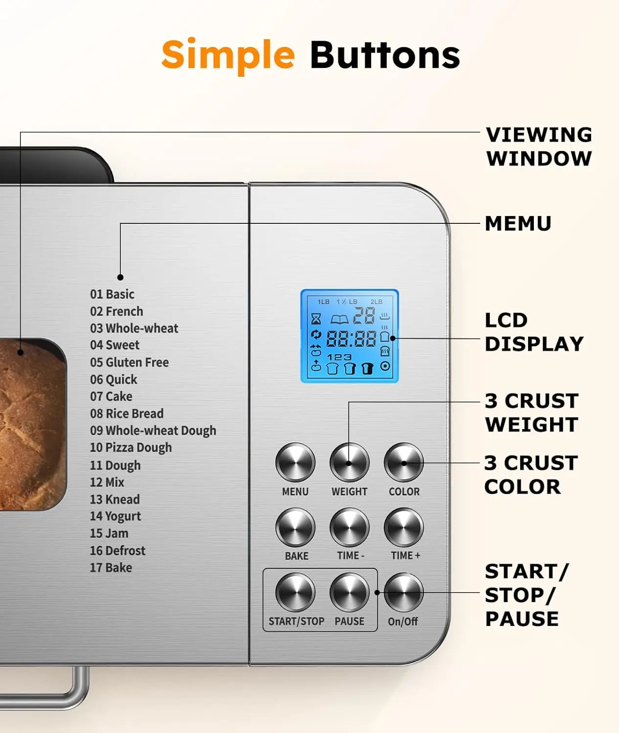 Mielux 2LB Stainless Steel Bread Maker - Programmable & Efficient