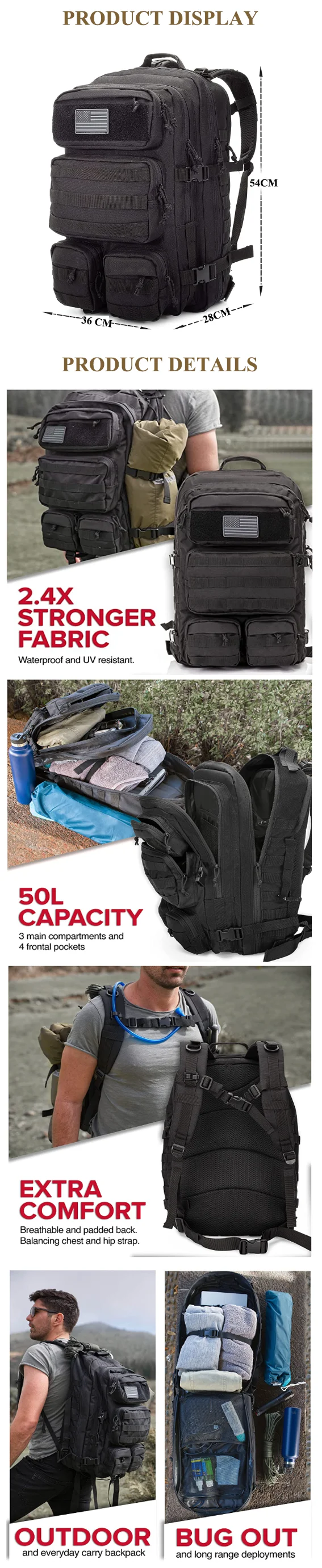 High Quality 900d Oxford 50l Large Assault Backpack Tactical Backpack - Buy Tactical Backpack ...