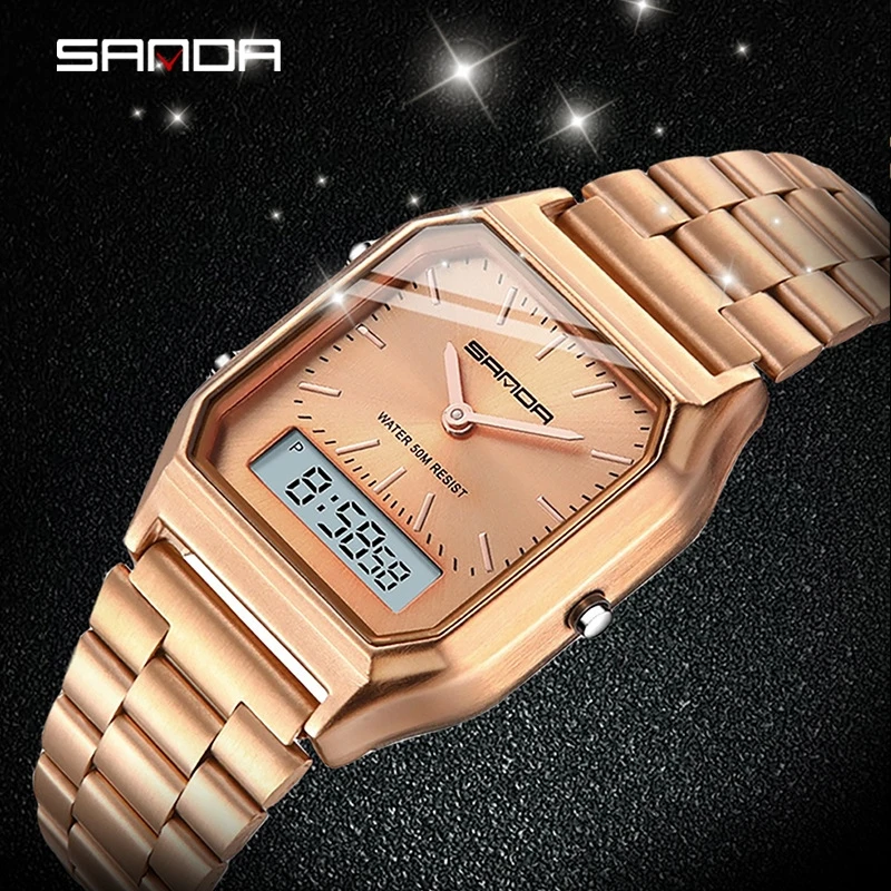 Retro Classic Business Digital Watch Men's Ladies Dual Display ...