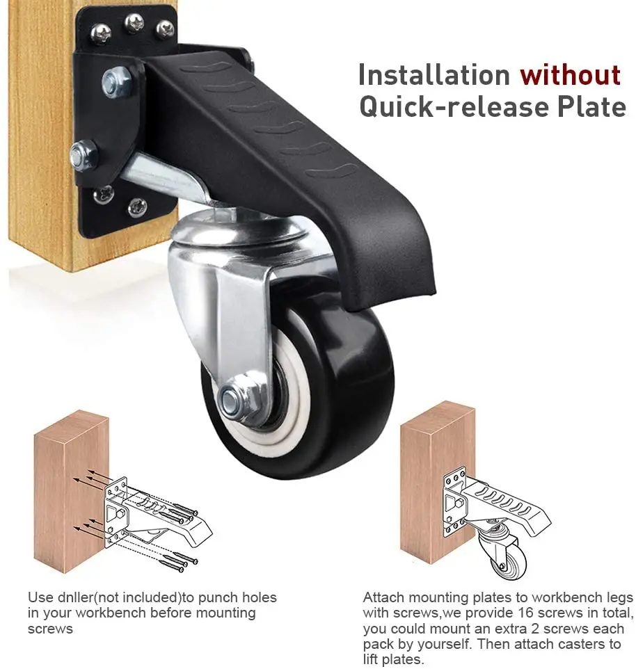 Heavy Duty Retractable Casters - 600 Lbs Capacity Set of 4