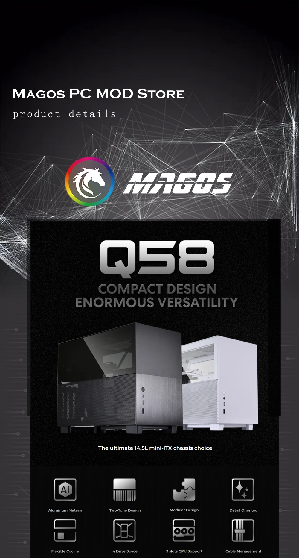 Lian Li Q58 Mini ITX Case - Aluminum Chassis & Riser Cable