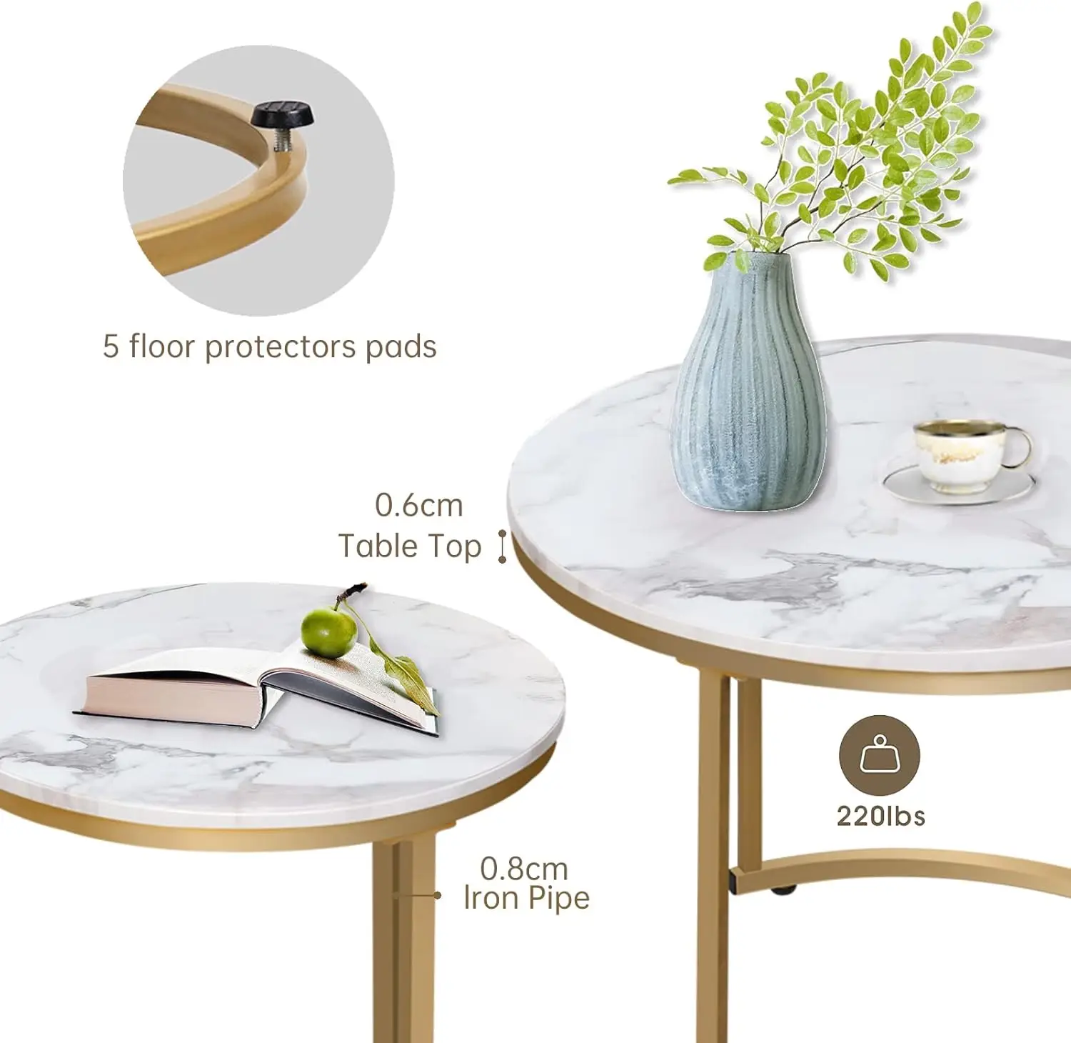 Modern Luxury Accent Nesting Table Set for Living Room