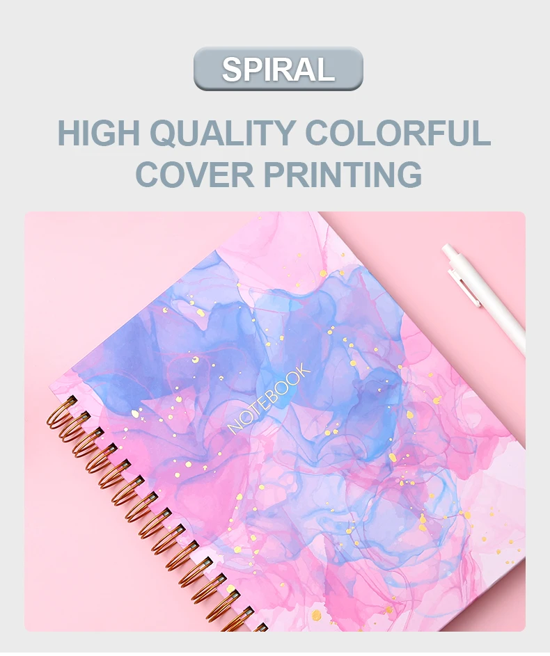 Wholesale Pink Stock School Softcover Custom Spiral Notebook With Gold ...