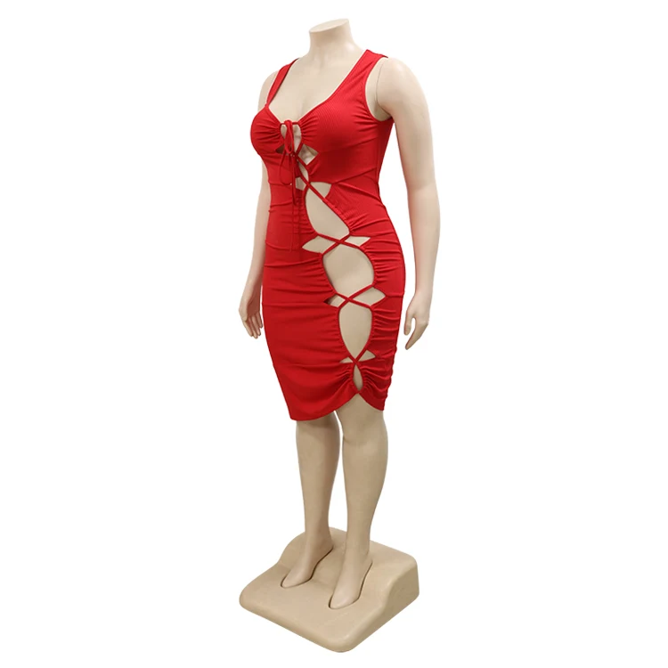 Summer Clothing Women Sexy Hollow Out Club Wear Sleeveless Tie Up Slit