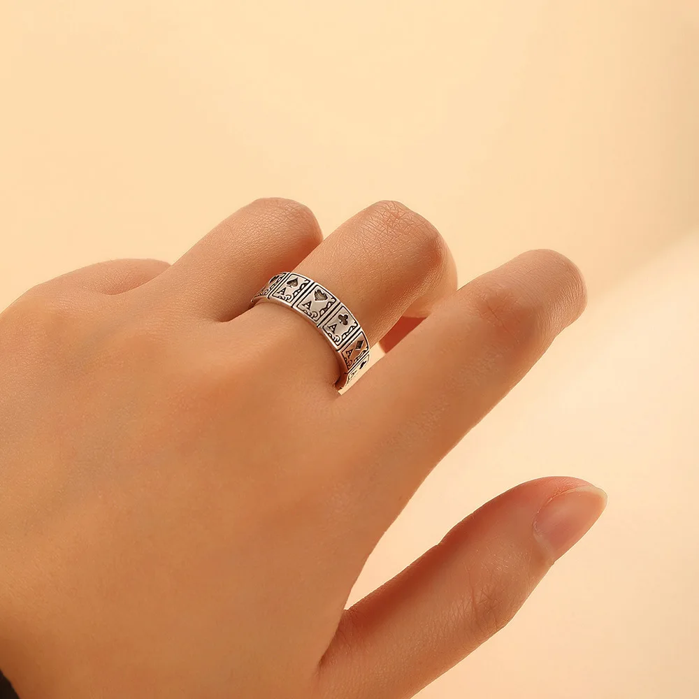 Retro Special Design Mahjong Playing Card Spades A Ring For Men Women ...
