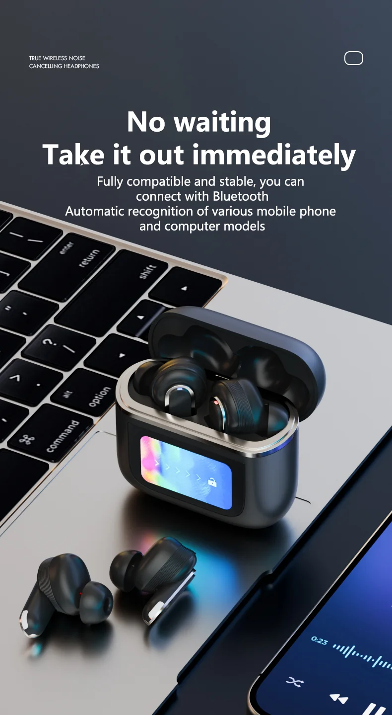 M6 Smart Touch Screen Wireless TWS Stereo Clear Sound Headset ANC Noise ...