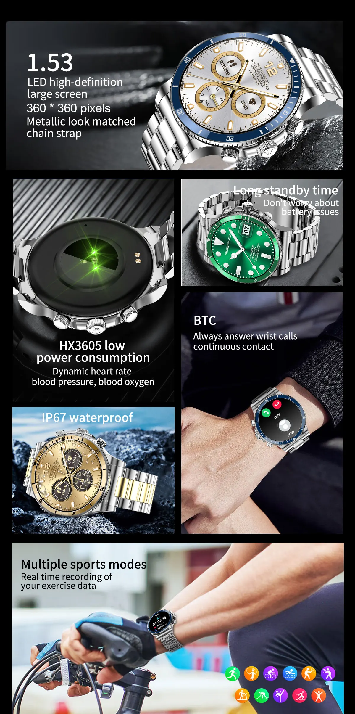 Gold Luxury L67pro Round Smart Watch Stainless Steel Gold Men Luxury ...