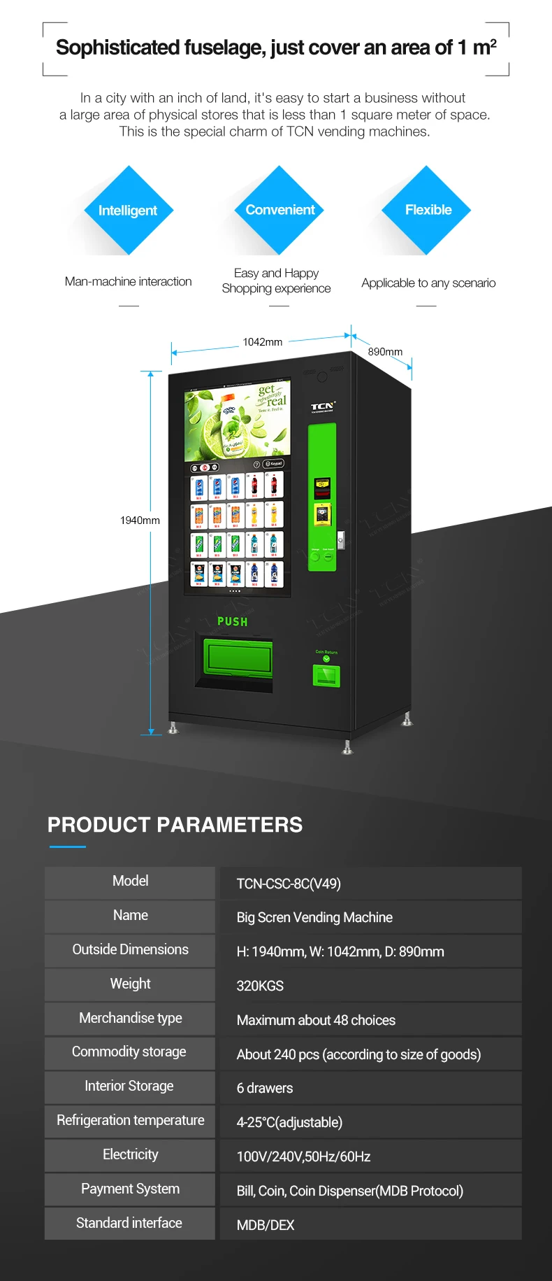 TCN Large Touch Screen Vending Machine with Cashless Payment