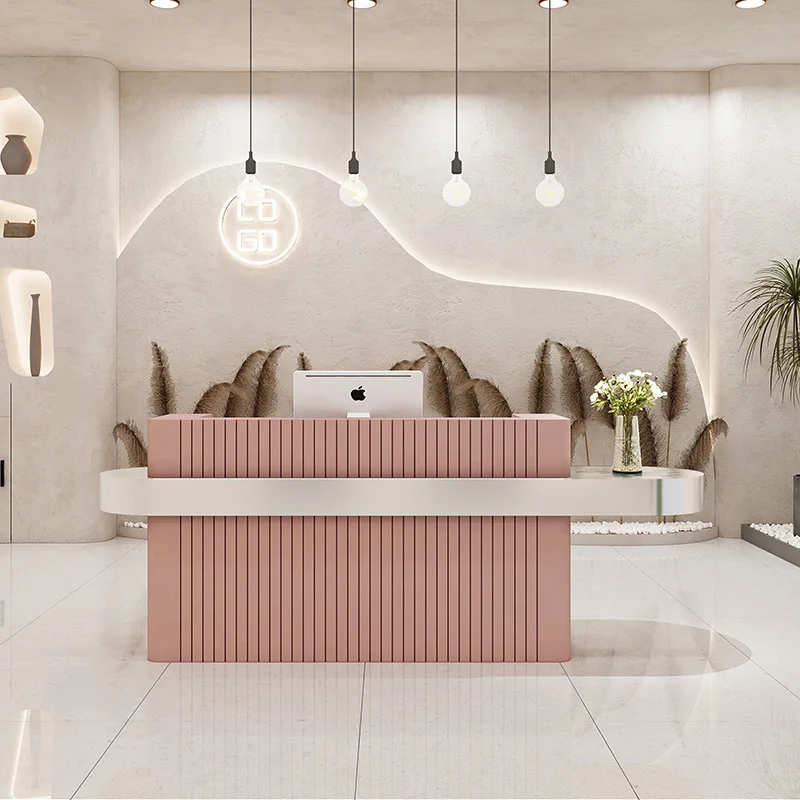 Modern Luxury Pink Beauty Salon Spa Wooden Reception Desk