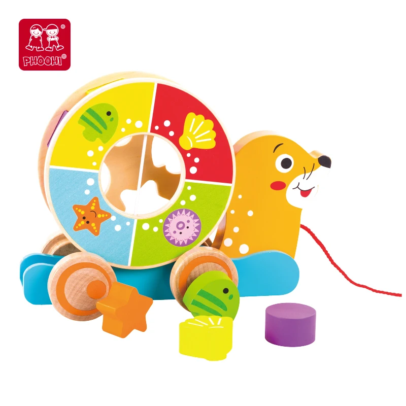 Wooden Pull Along Toy Educational Learning Montessori String Cart For ...