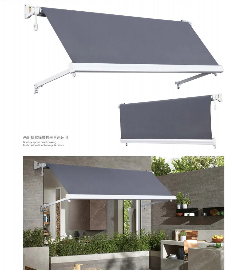 Outdoor Vertical Drop Arm Retractable Awning for Window Sunshade Rain ...