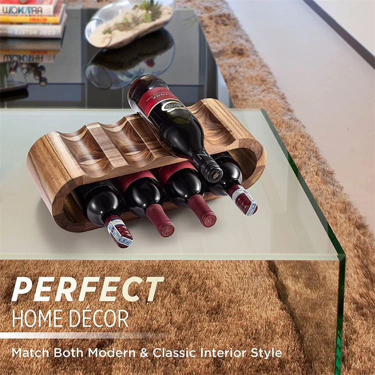 Rustic Acacia Wood Wine Rack Bottle Holder Stand Storage Countertop ...