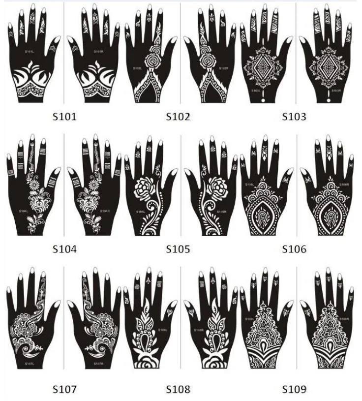 Muslim Halal A4 2 Hands 10 Fingers Flower Henna Paint PVC Stencils ...