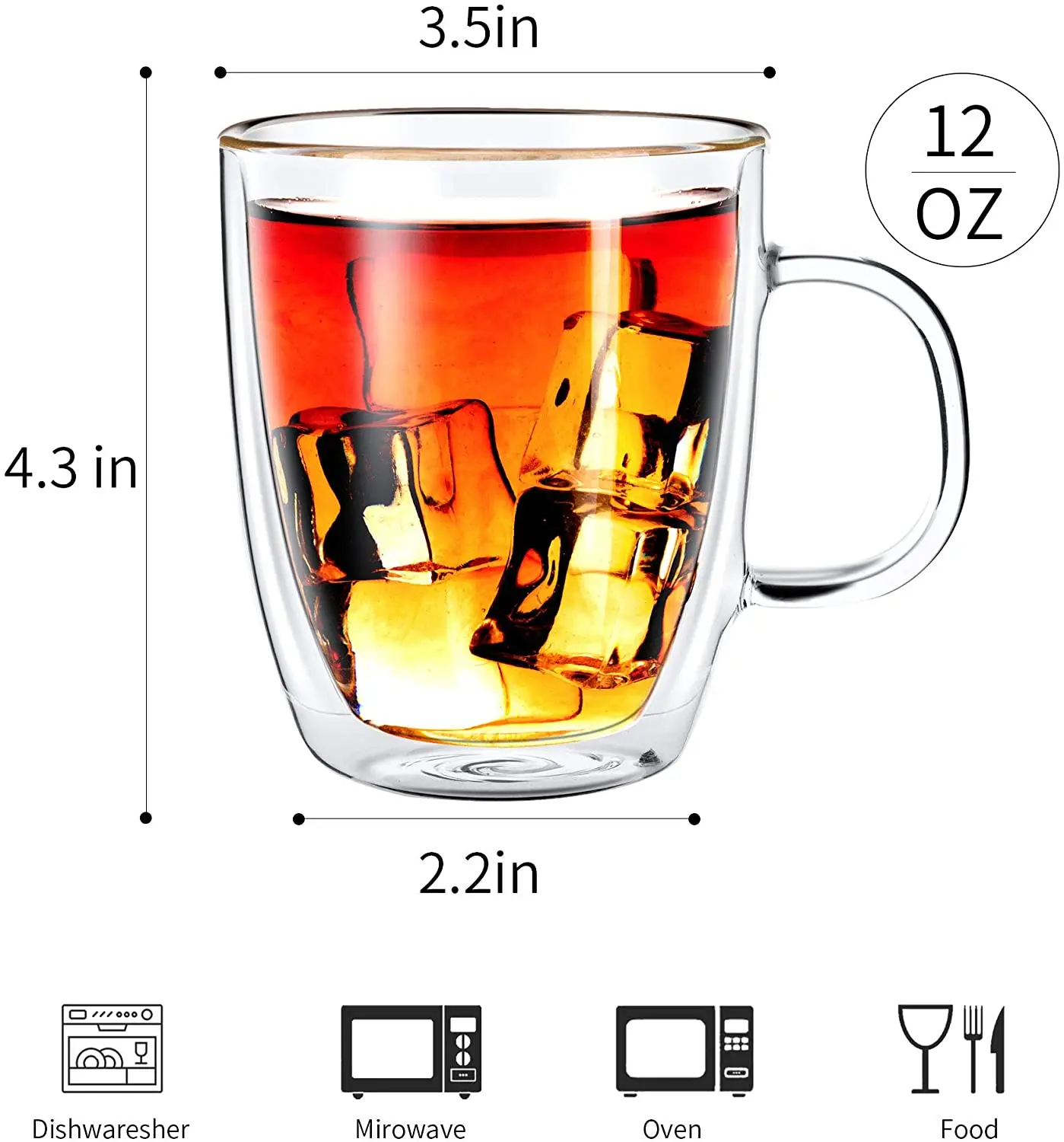 Custom Clear Coffee Double Wall Glass Mug 350Ml Borosilicate Double ...
