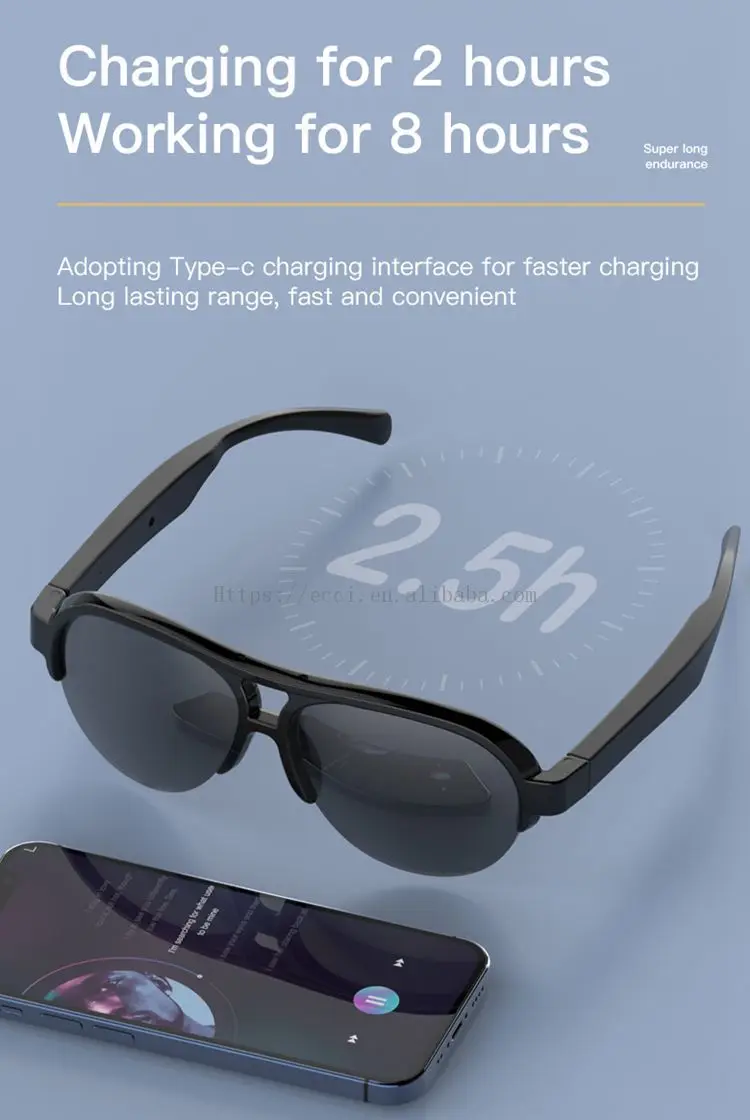 F08 TWS Earphone with UV Resistant Sunglasses - 6-7hrs Playtime