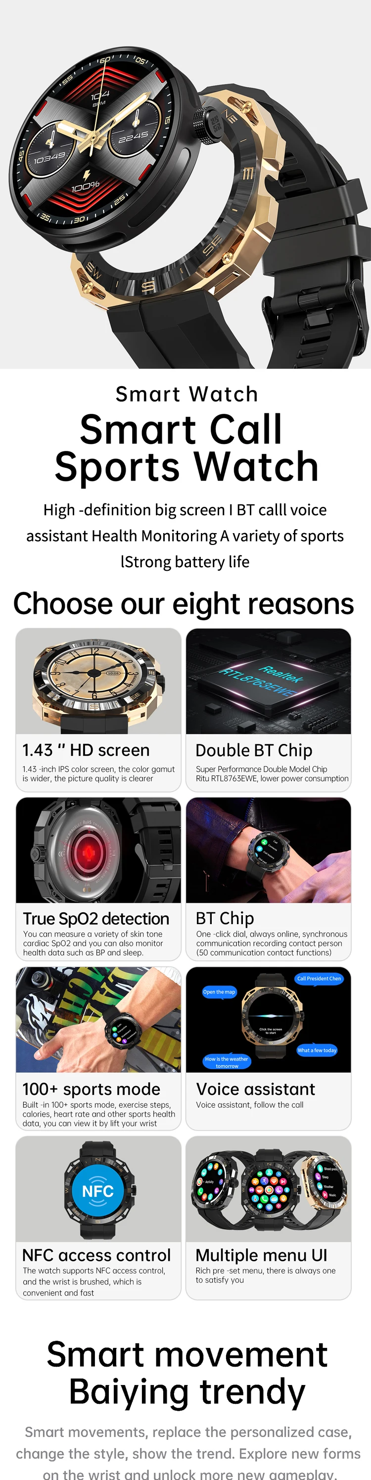 Rtl876ewe One Key Connection Bt Call E25 Smart Watch For Men Fitness ...