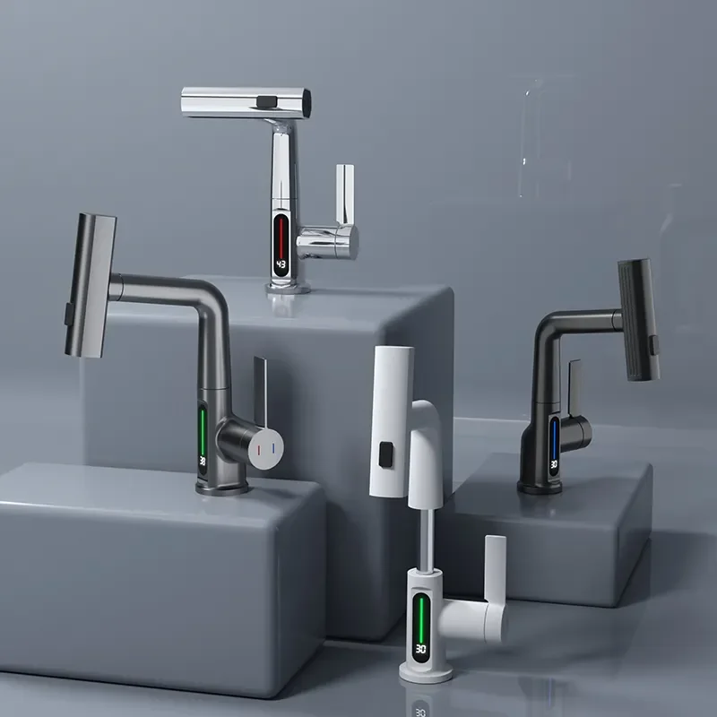 AMAXO Multifunction 360 Degree Rotating Basin Faucet LED Temperature ...