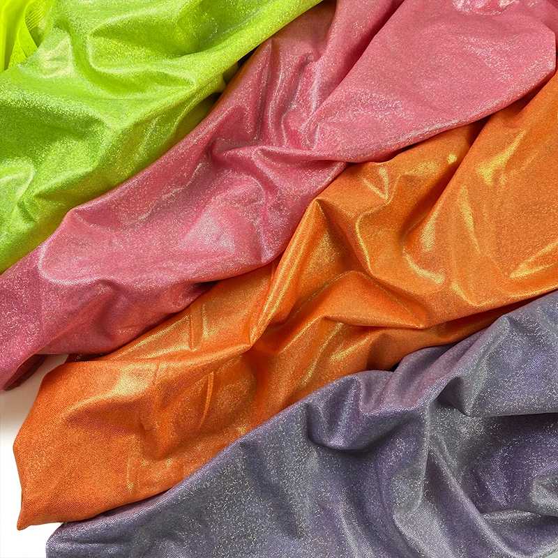 Shiny Holographic Metallic Gold Foil Print 4 Way Stretch Polyester ...