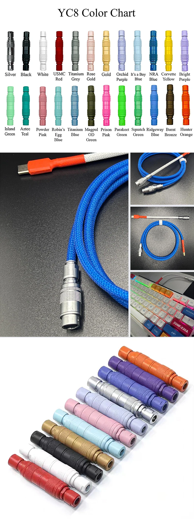 YC8 Connector - Detachable Push Pull 4pin Keyboard Cable