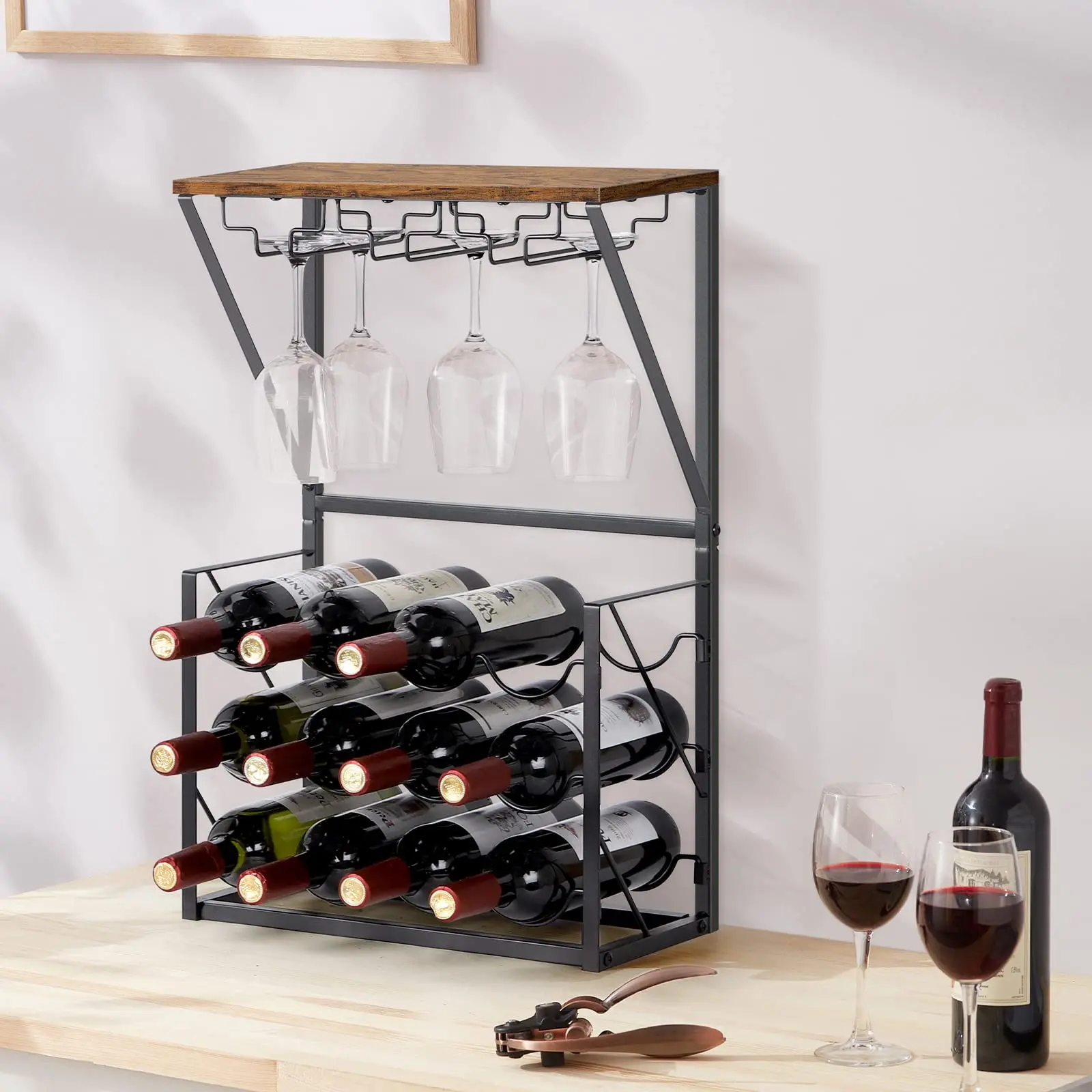 Freestanding Home Kitchen Bar Countertop Tabletop Cabinet 12 Bottles ...