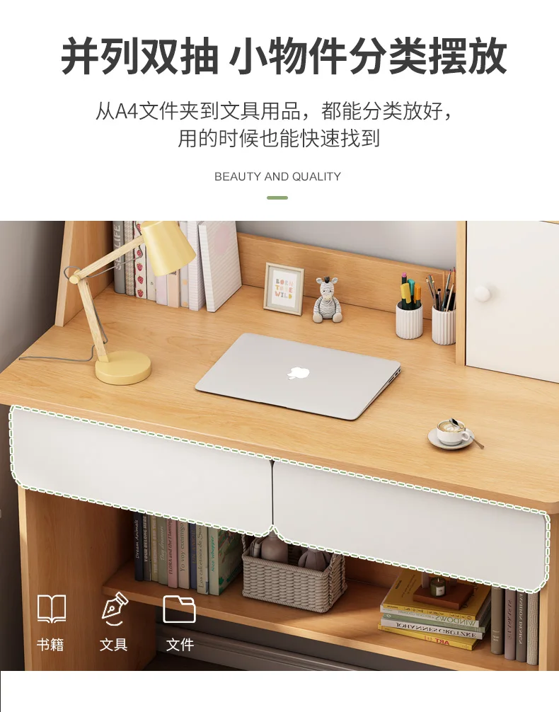 White Computer Desk Wood Room Study Table With Shelf Bookshelf For Home ...