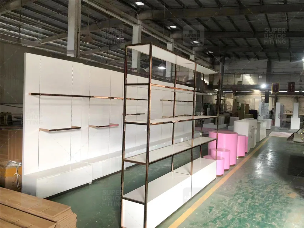 Custom Gold Stainless Steel Wig Display Shelf - Super U
