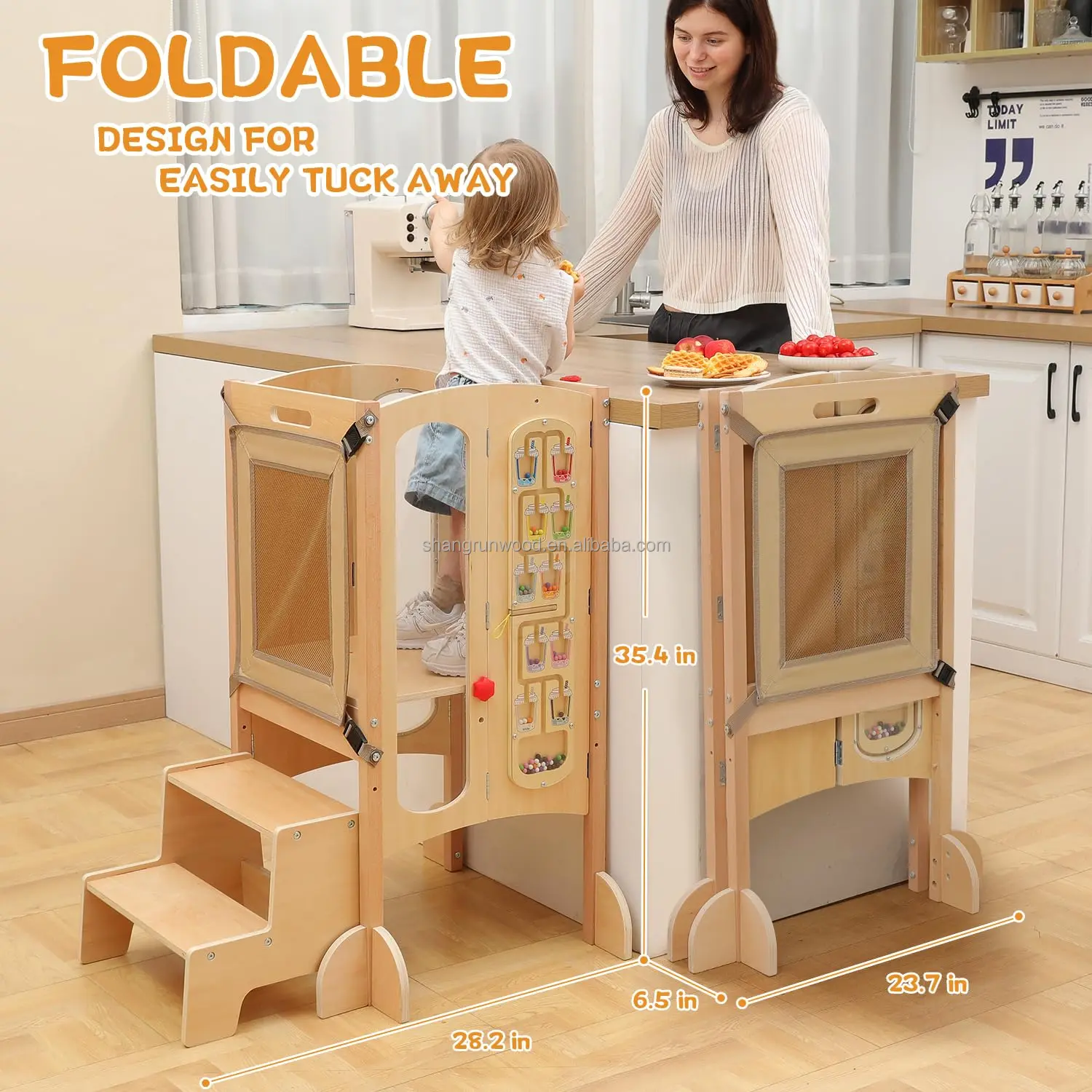 Wooden Kitchen Helper - Foldable Montessori Learning Tower