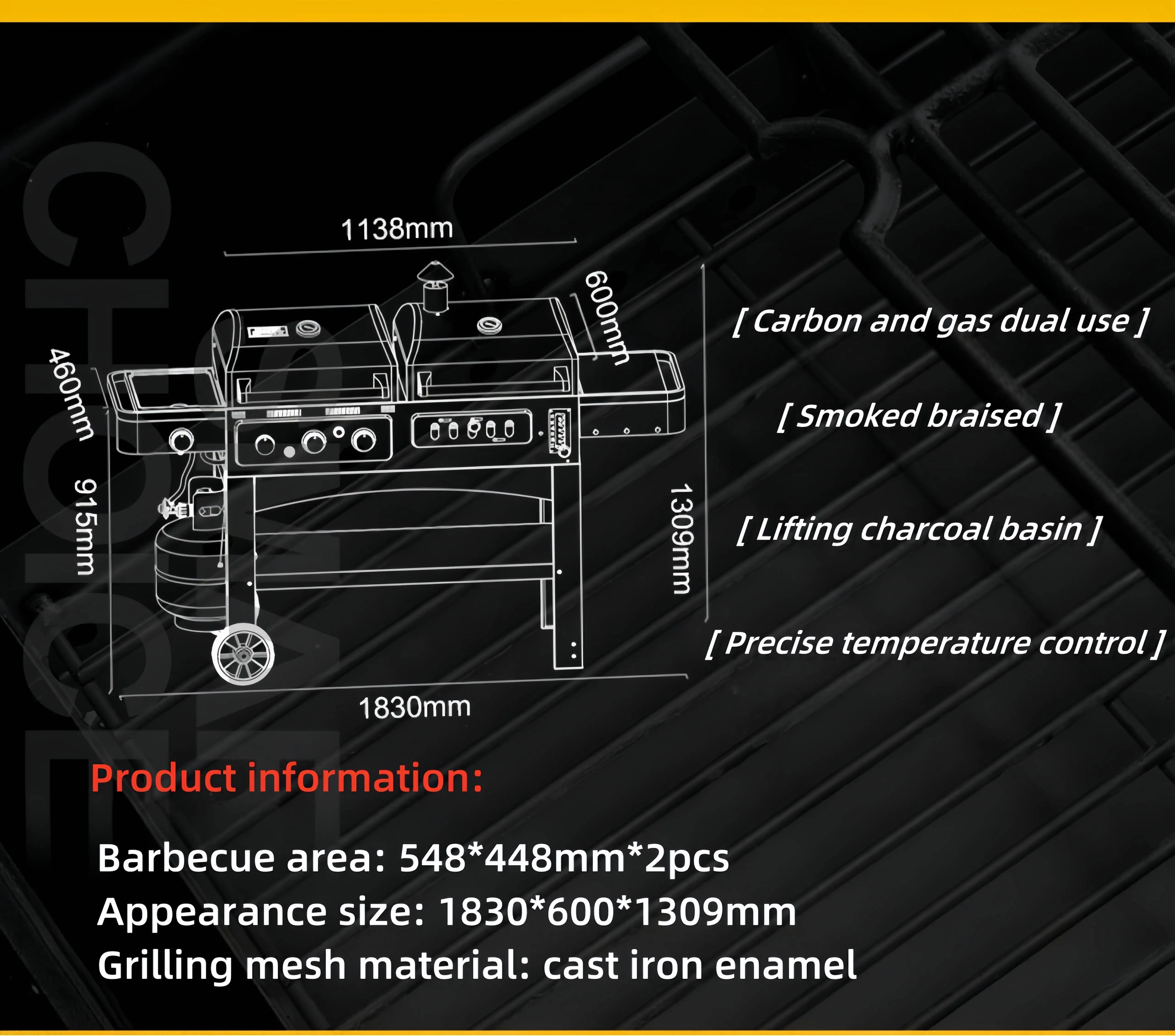 Outdoor Kitchen BBQ Grill Machine - Gas Charcoal Double Use Grill for ...