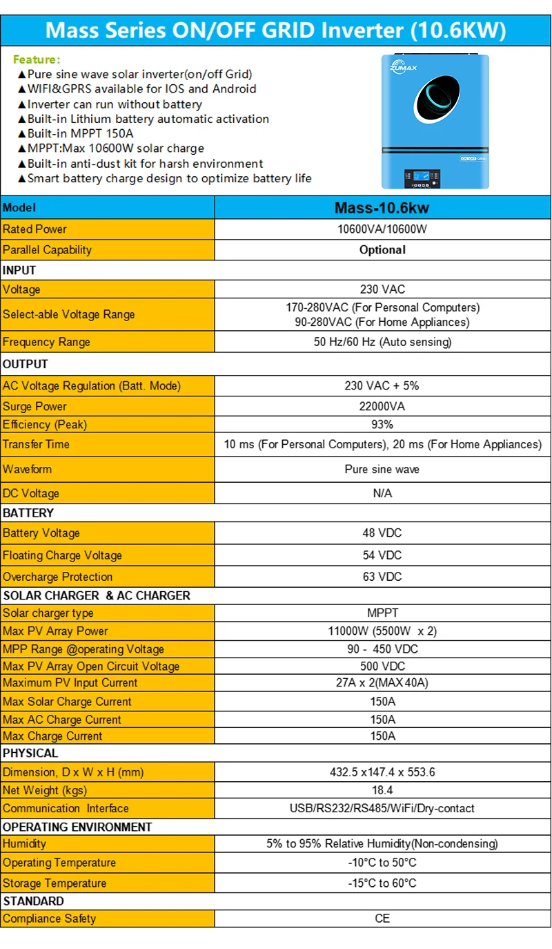 Zumax 150a Mppt Hybrid Solar Inverter 48v Solar Mppt Charge Controller ...