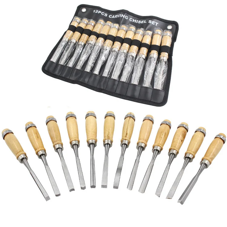 12Pcs Carbon Steel Wood Carving Chisel Working Carpentry Chisel Set ...