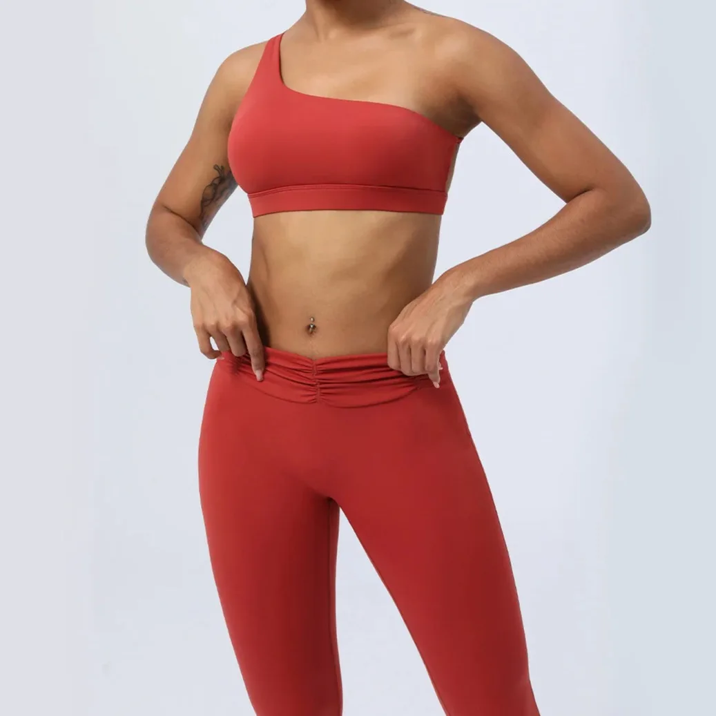 Wholesale Custom Workout Wear One Shoulder Sport Bra Pleated Waist