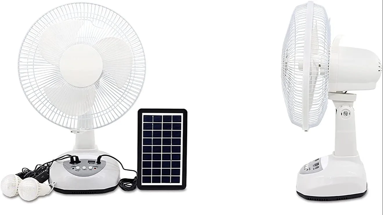 12 Inch Portable Rechargeable Table Fan With Solar Panel For Cooling ...