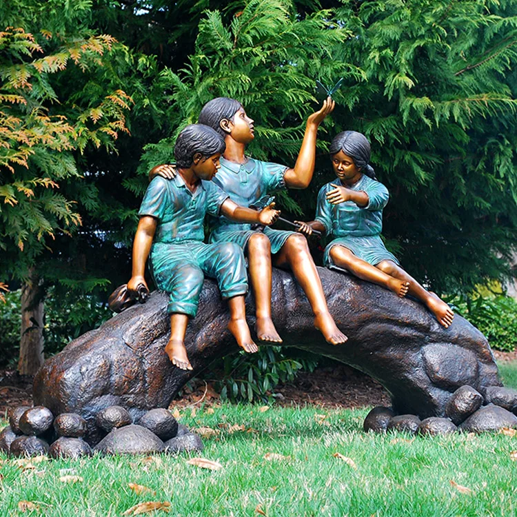 Swimming Pool Decorated Bronze Statue Of Children And Dogs Sculpture ...