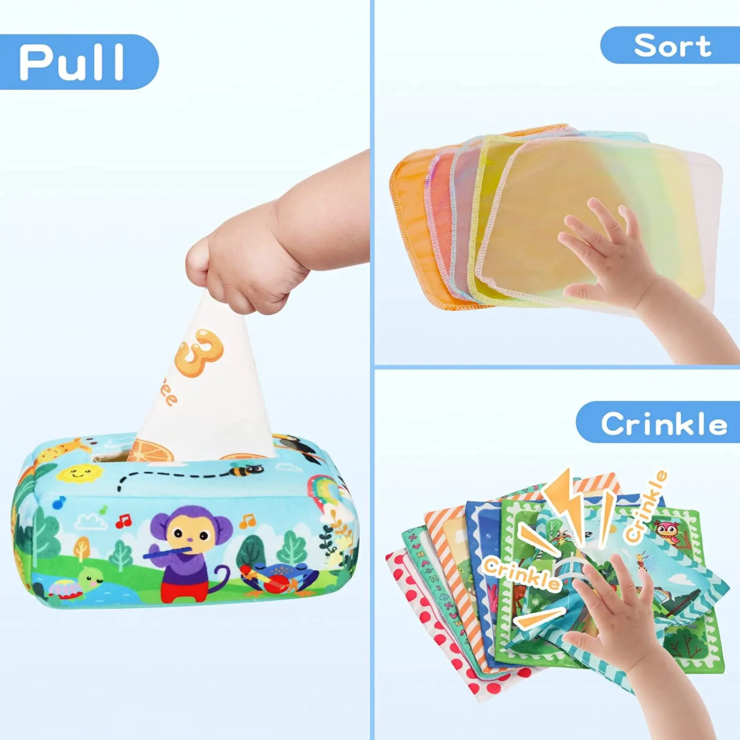 Baby Tissue Box Toy Soft Stuffed High Contrast Crinkle Montessori ...