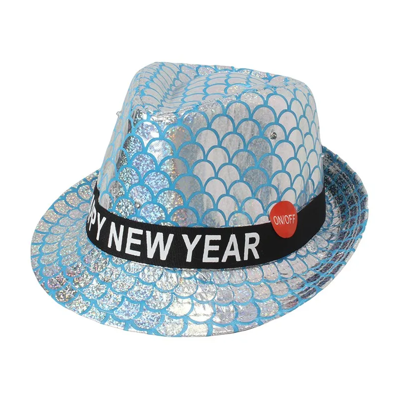 2025 New Fish Scale Glitter 6 Led New Year's Top Hat Happy New Year's ...