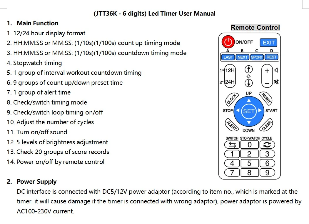 Race Timing Clock with Start Stop Button - Electronic Stopwatch