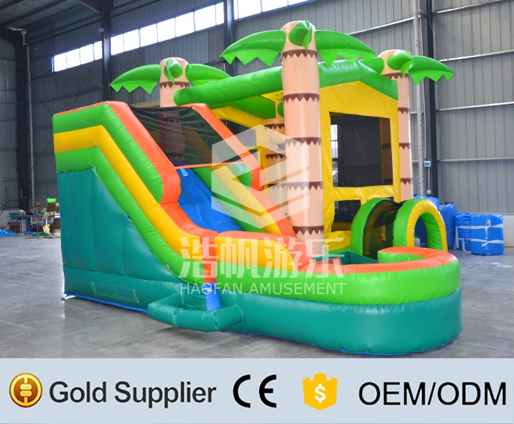 Tropical Palm Tree Inflatable Moonwalk With Slide Kids Jumping Castle ...