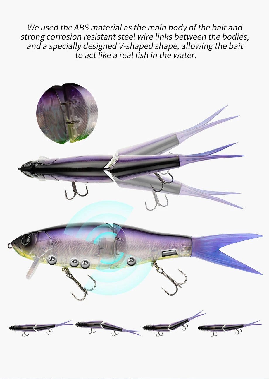 210mm 64g Predator Multi Jointed Swim Baits Floating Minnow Lure 2 ...