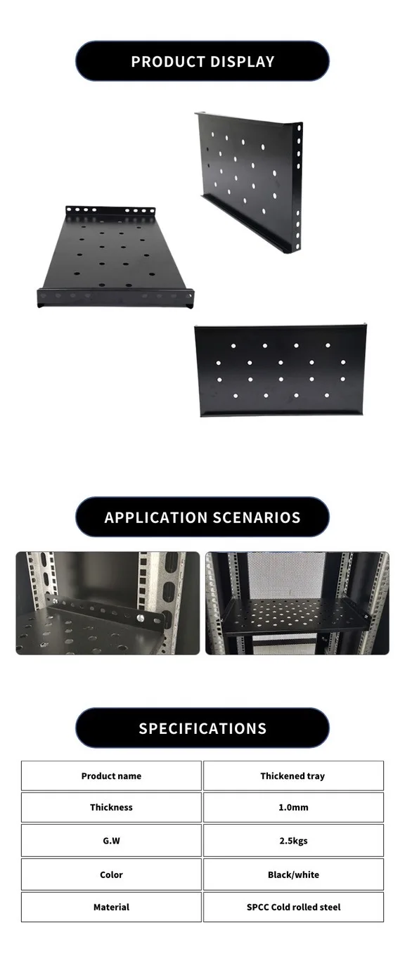 1U SHELF 19 Inch Server Rack Fixed Shelf with Mount Ears Vented Tray ...