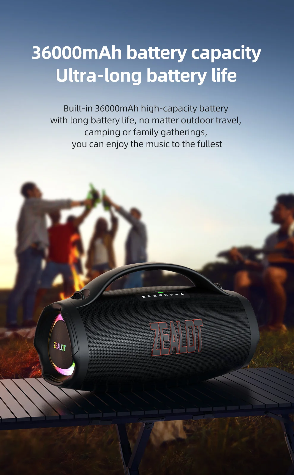 ZEALOT S98 Wireless Resonance Speaker Power Bank 160W AUX RGB IPX6 ...