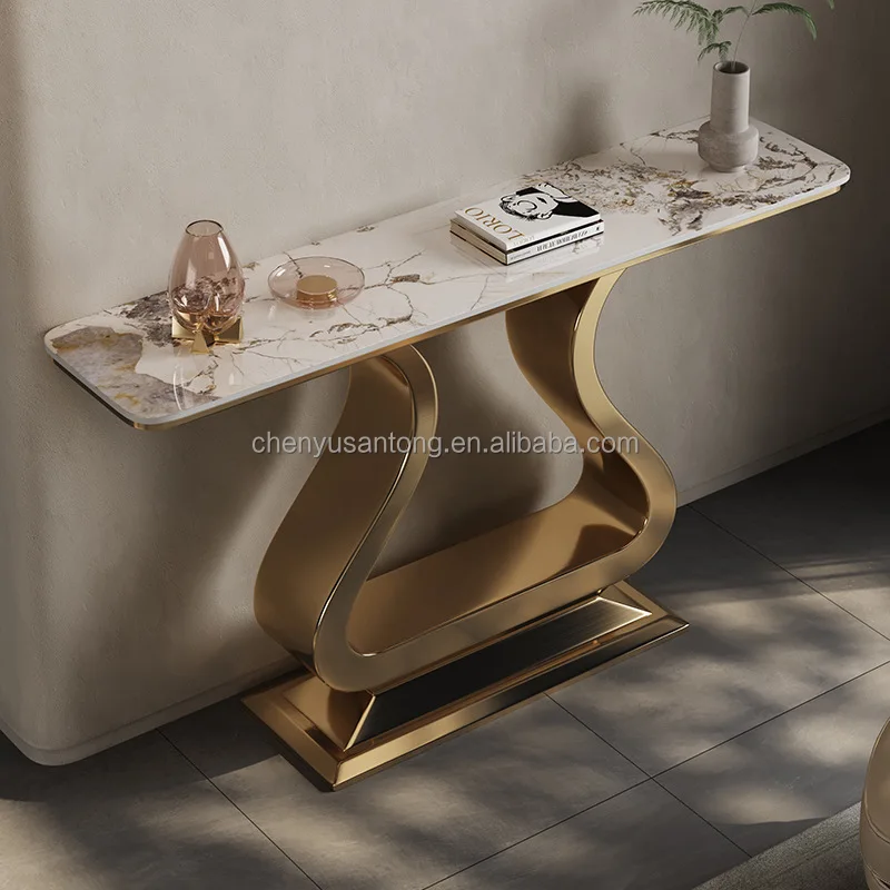 Marble Countertop Entrance Corridor Dressing Table Retro Gold Console ...